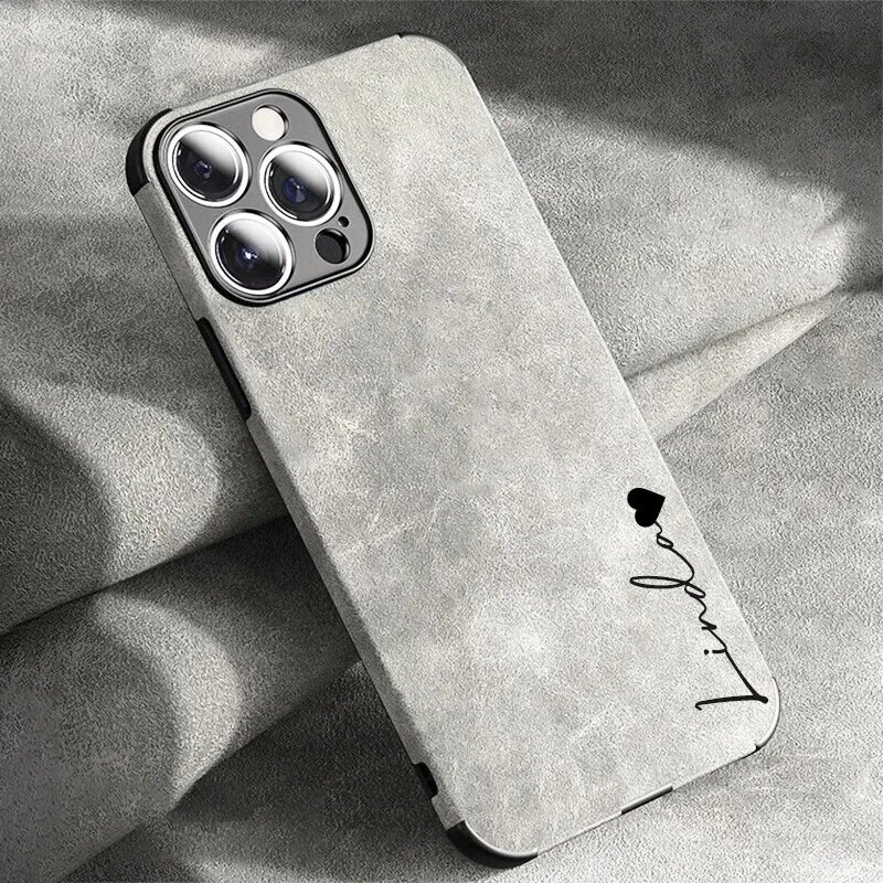 Роскошный кожаный персонализированный именной чехол для iPhone 15 16 Pro light gray, For iphone 16