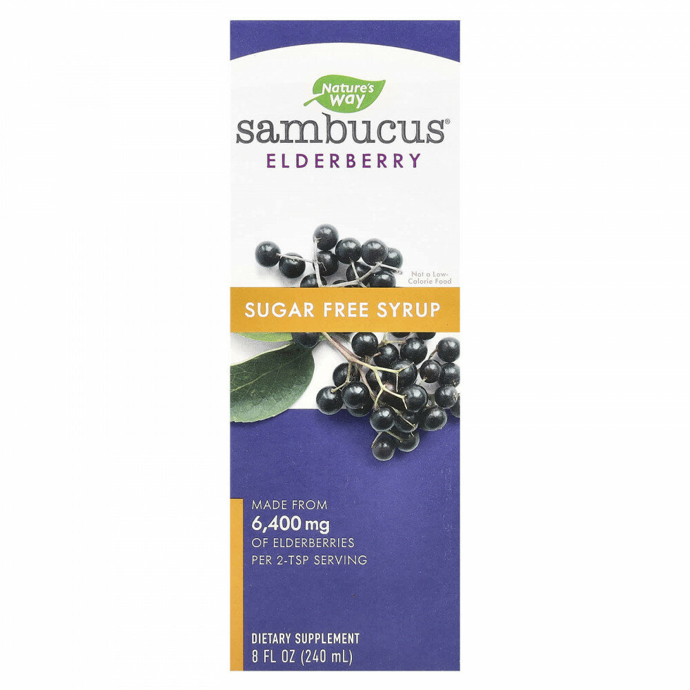 Nature's Way, Sambucus®, традиционный иммунный сироп, без сахара, бузина, 50 мг, 240 мл (8 жидк. Унций)
