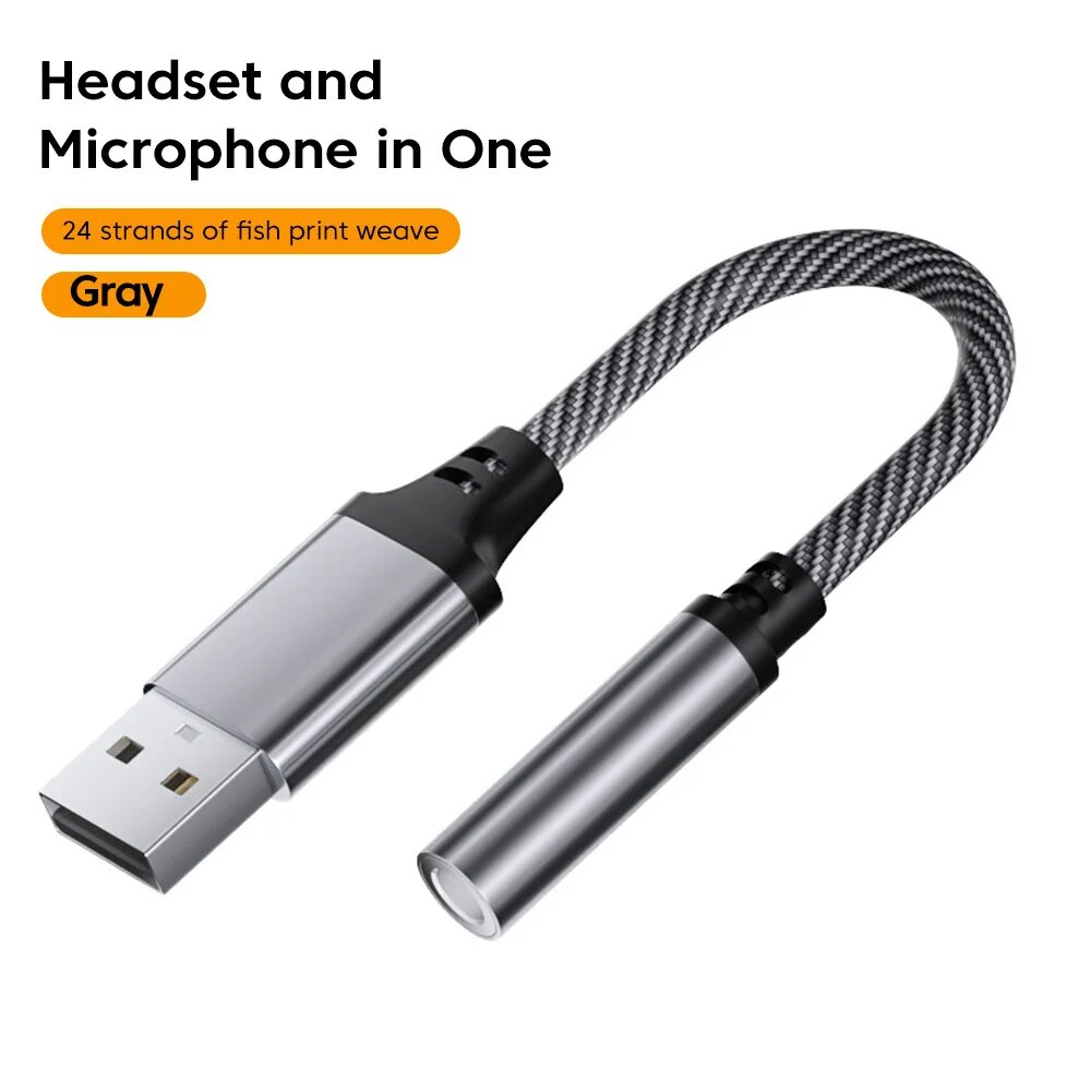 USB-аудиоадаптер 3.5 мм, серый