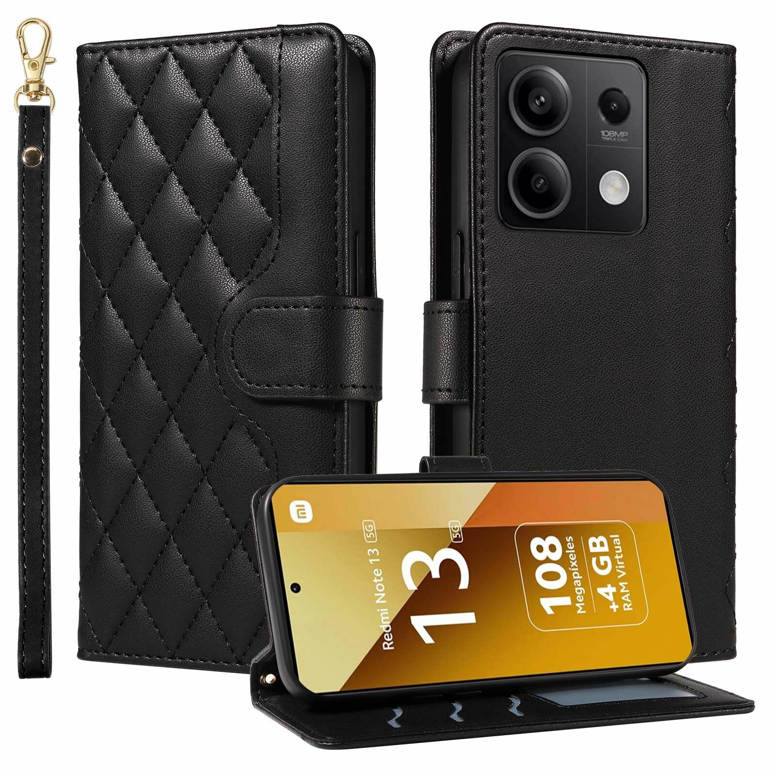 Чехол из матовой кожи для Xiaomi Redmi Note 13 5G (Редми Ноут 13 5Г) , роскошный и стильный, устойчивый к падениям, со слотом для карт, с длинным и коротким шнурками