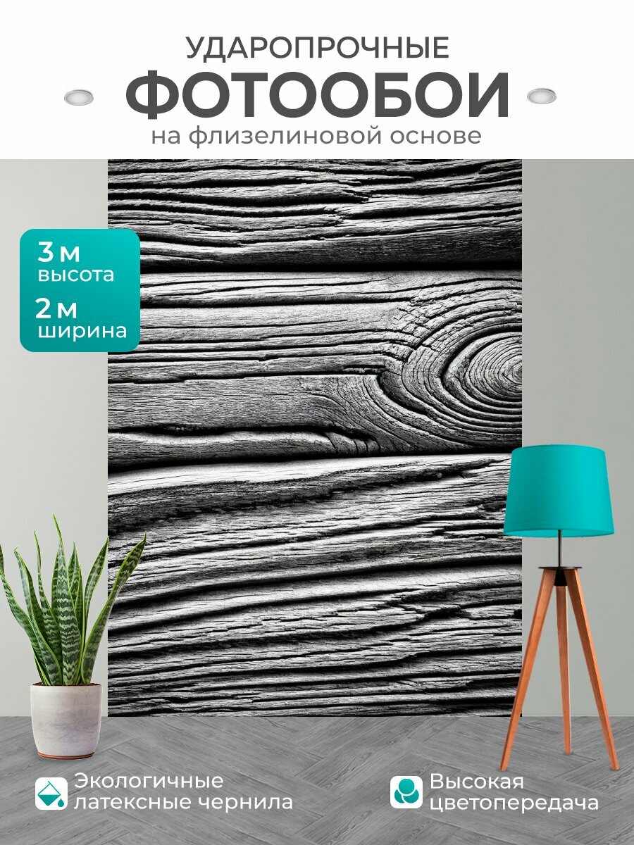 Фотообои моющиеся ударопрочные "Черно-белый: детализированная поверхность грубого дерева, придающая ощущение времени и истории. каждая текстура" 200x300 см. флизелиновые на стену