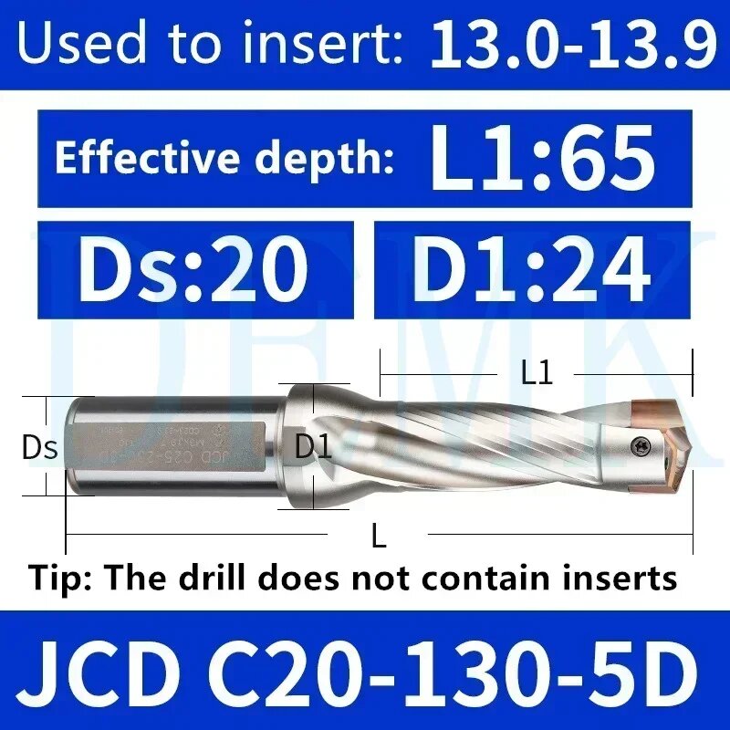 Сверло JCD C20-130-5D, L1:65, Ds:20, D1:24