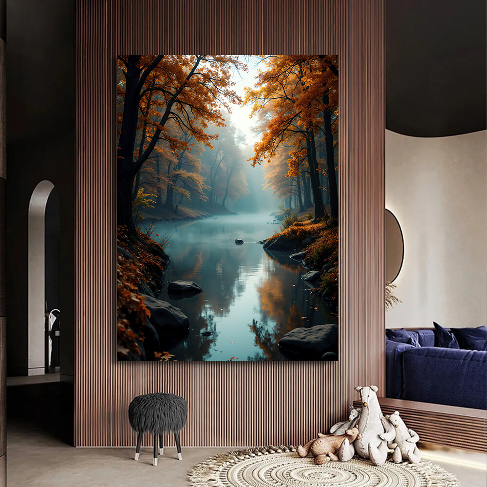 Природа / лес, картина пейзаж / река, горы, 30х40 см.