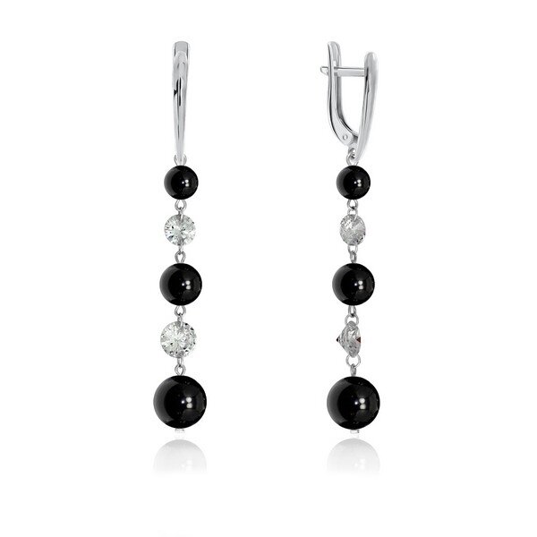 Серьги JEWELIN, серебро, 925 проба, родирование, агат, фианит