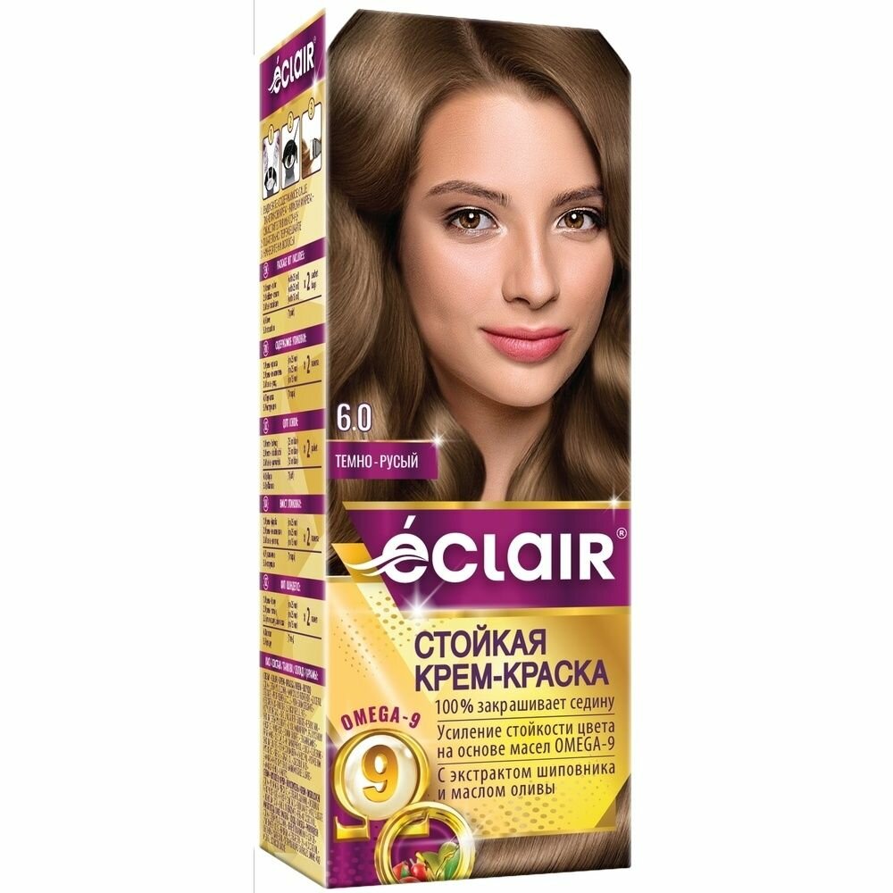 Крем-краска для волос eCLaIR Стойкая, №6,0, Темно-русый