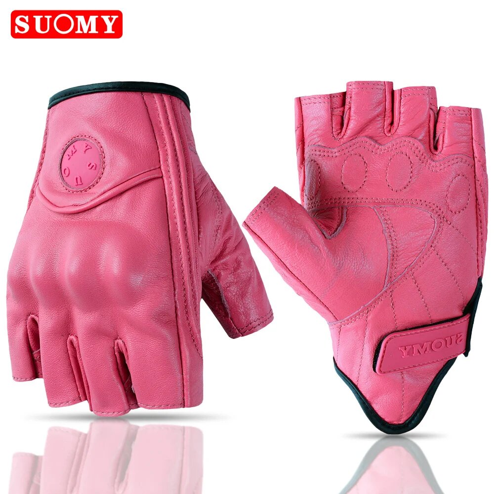 Suomy летние коричневые мотоциклетные перчатки без пальцев из козьей кожи, Розовый, S, SU14H Brown