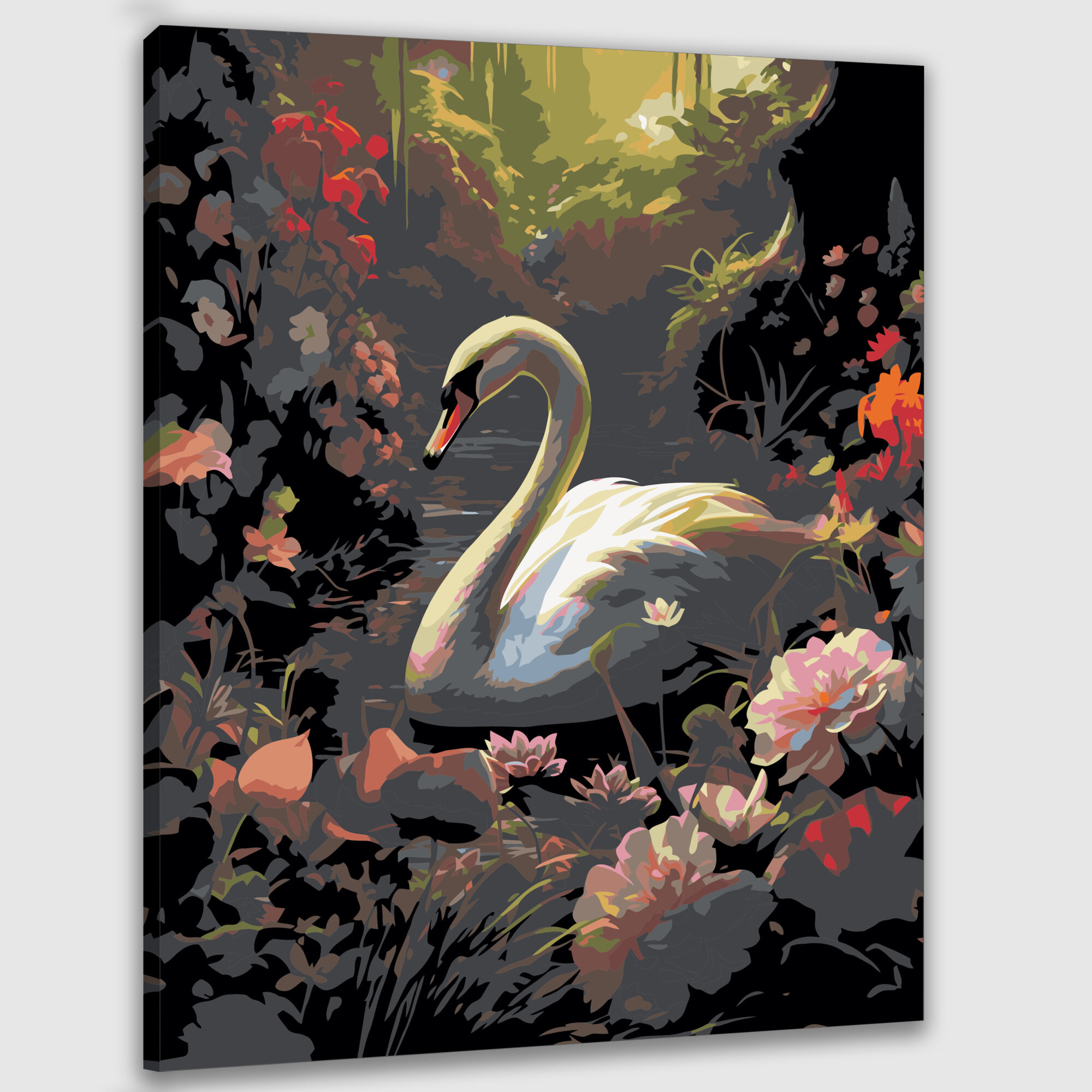 Картина по номерам 40x50 см, цифровое художество, сад, безмятежная сцена, гусь, цветущие цветы, пышная листва