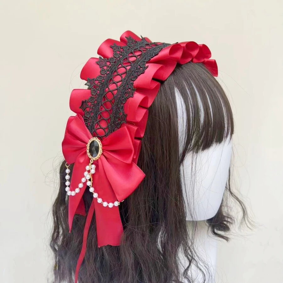 Готические кружевные головные уборы для женщин Красный, Red