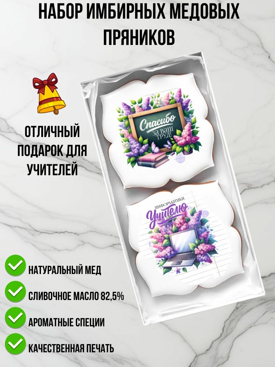 Набор имбирных медовых пряников в подарок Учителю Информатики, 2 пряника в наборе
