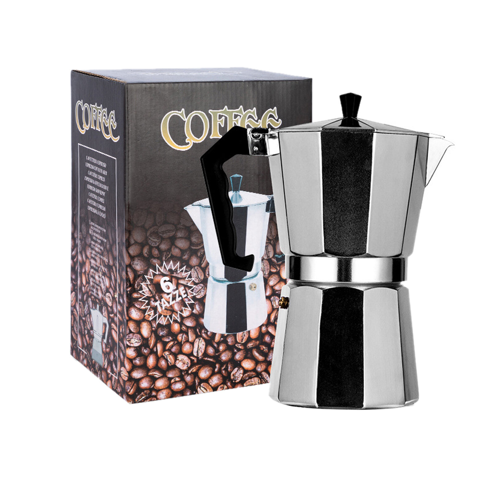 Кофеварка Moka Pot, 6 чашек, алюминиевый корпус, для приготовления кофе, стиль европейский, для кухни