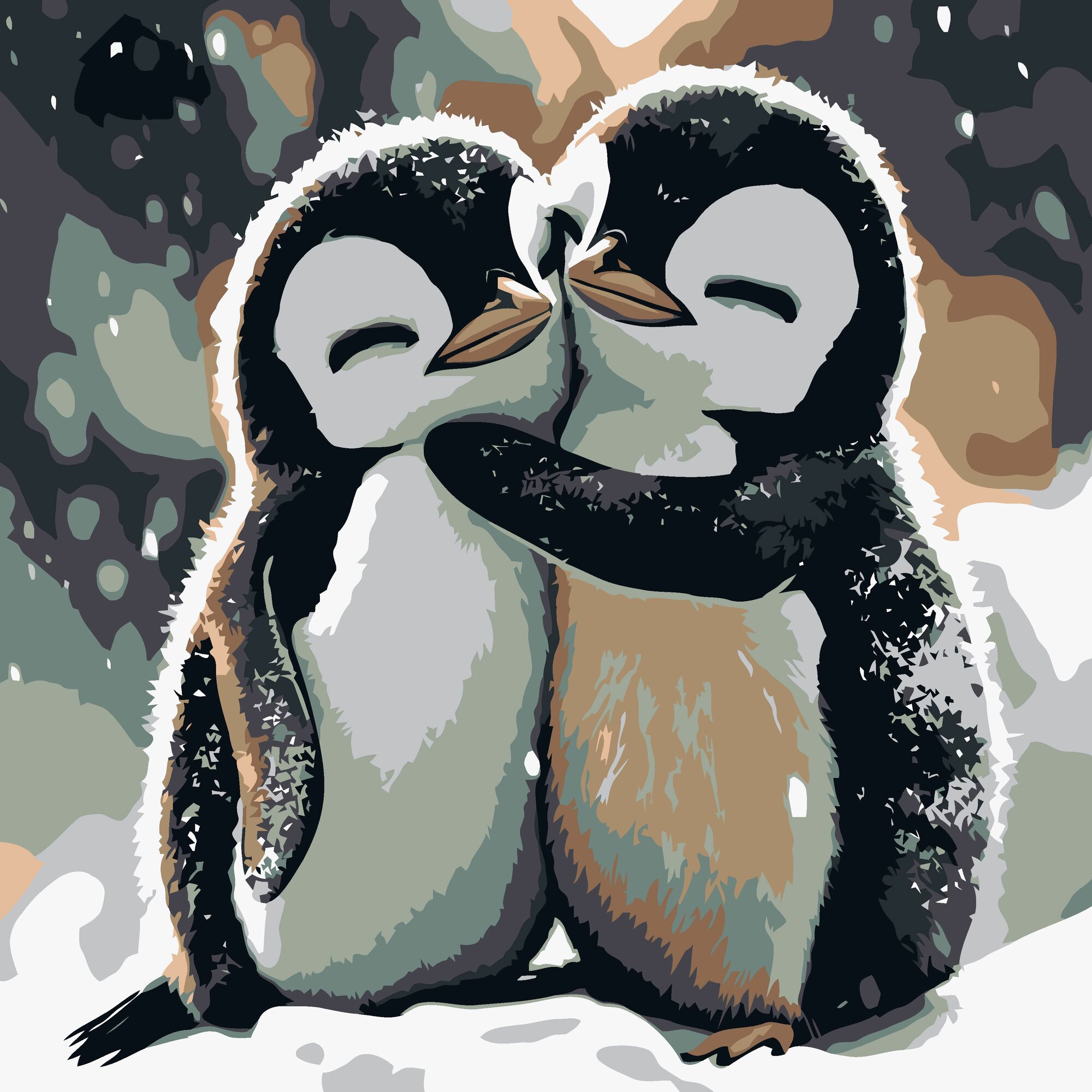 Детская картина по номерам E3394 "Пингвины" 30x30