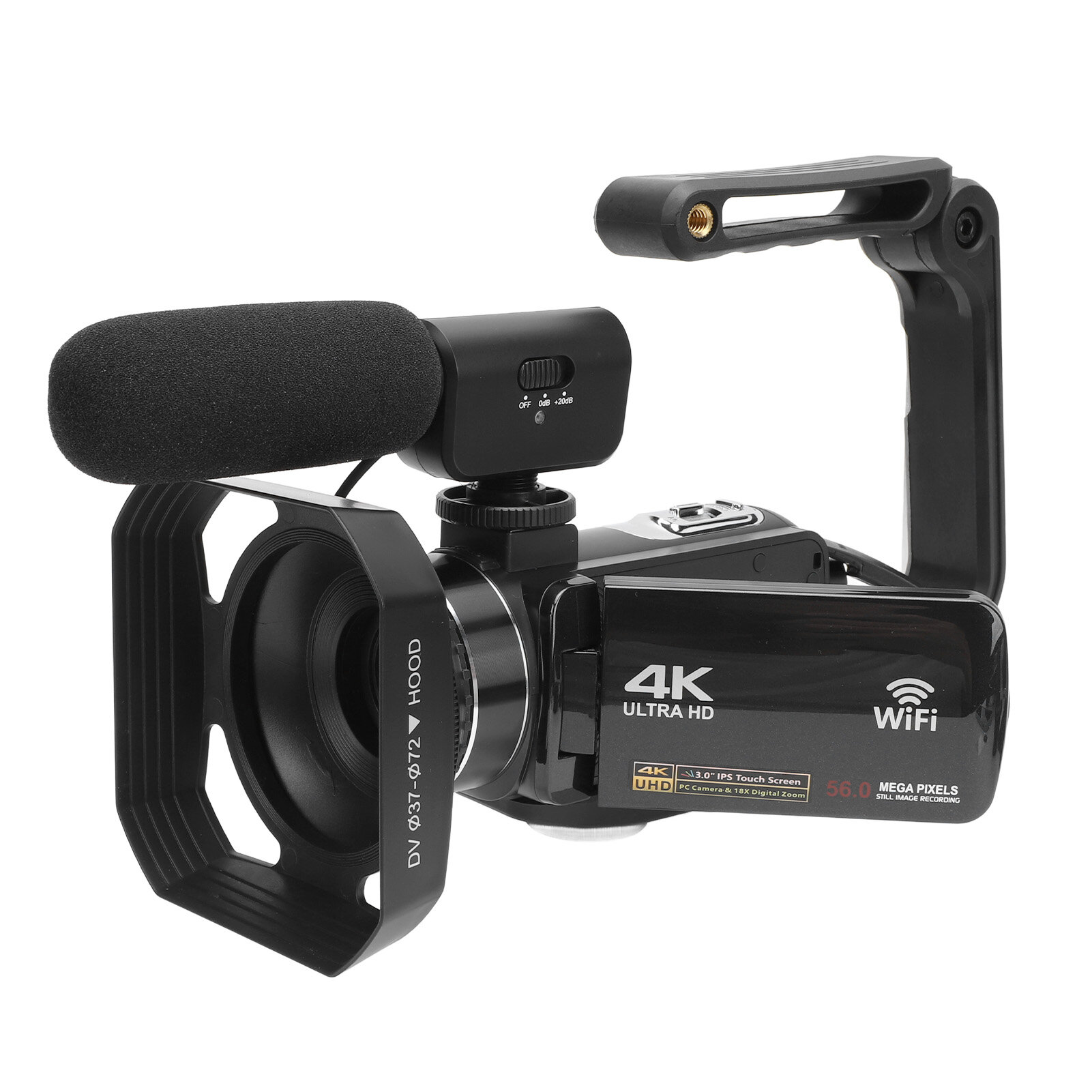 4K Видеокамера Камкордер 3-дюймовый сенсорный экран 56MP HD WiFi Vlog Камера с Микрофоном Стабилизатором Широкоугольным Объективом
