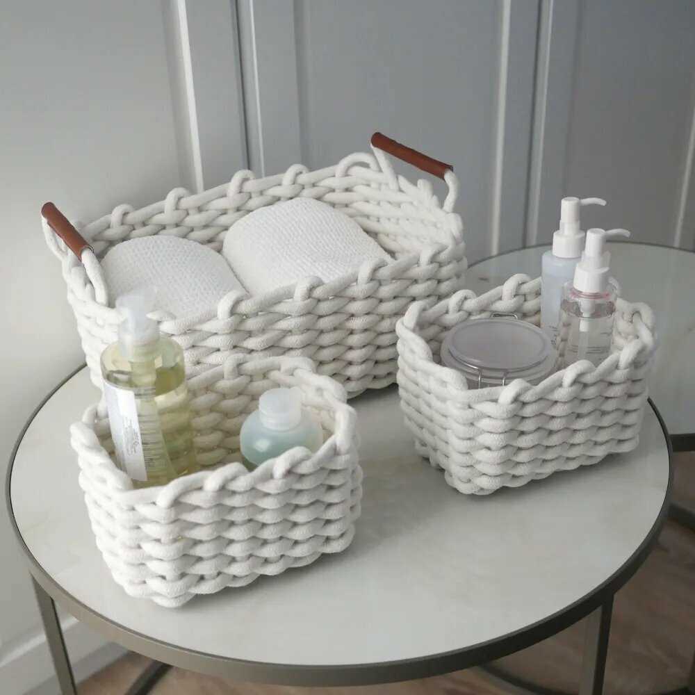 Набор корзин для хранения из белого хлопкового шнура，3 штуки