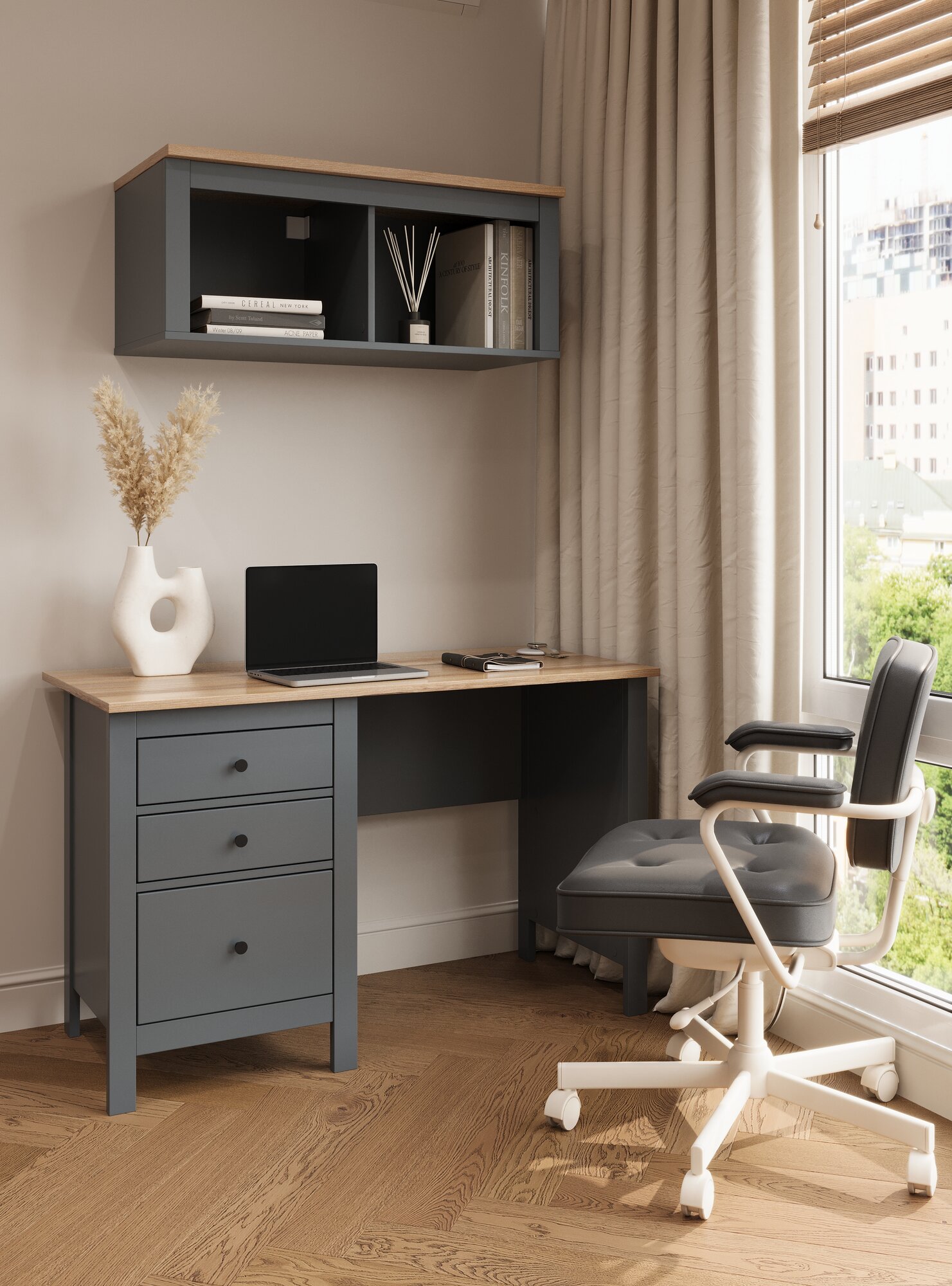 Письменный стол IKEA, серый ясень, с доводчиками, 120x56x75,8 см