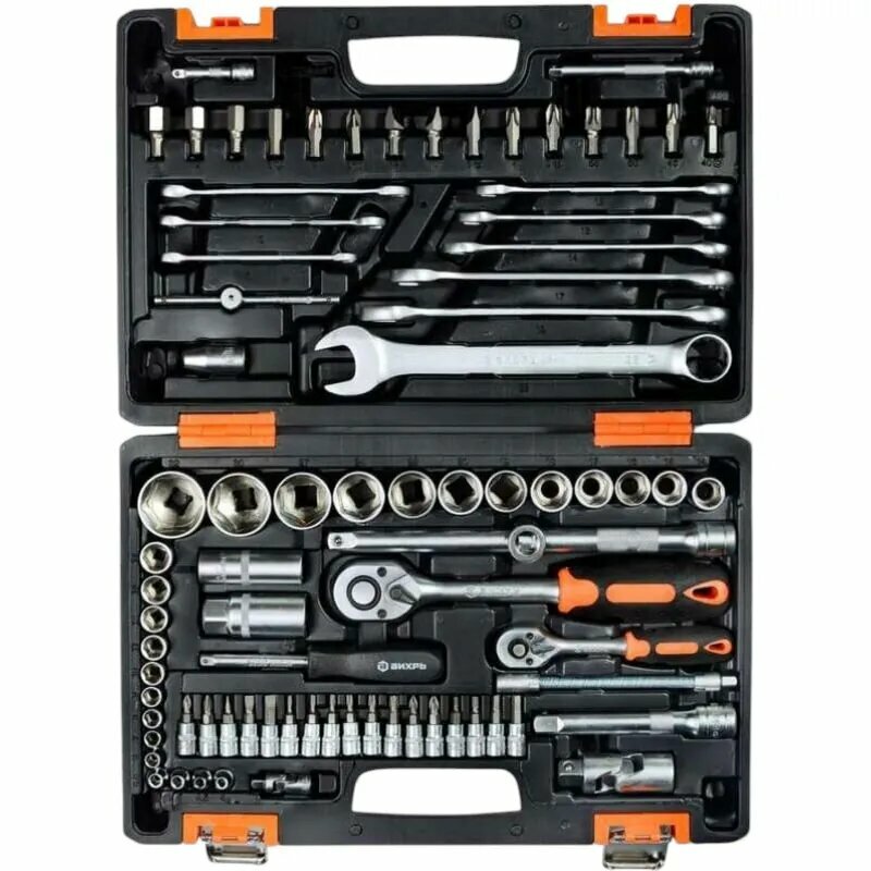 Набор инструментов авто, 1/2 , 1/4 , CrV, в кейсе 82 предм Вихрь, 1887943