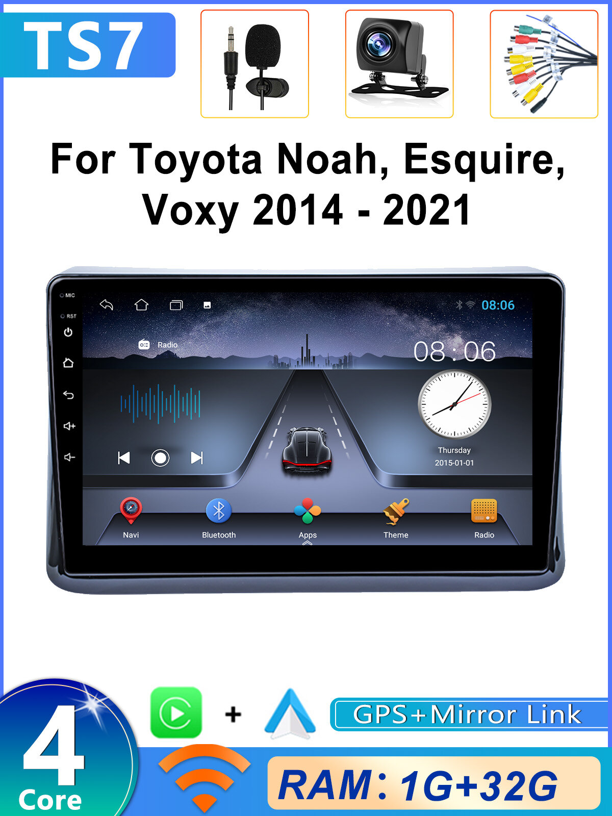 Автомагнитола Toyota Noah, Esquire, Voxy 2014 - 2021, Bluetooth Wi-Fi Сенсорные кнопки , Серебристый CARPLAY IPS