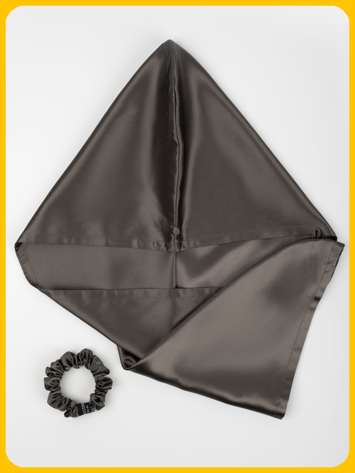 100% натуральный шёлк 22 момми/Набор: полотенце для сушки волос (тюрбан), резинка 2 см/графитовый цвет