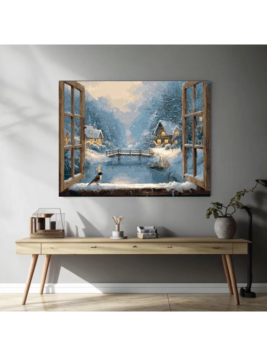 Картина на стену горизонтальная Вид из окна, зимний пейзаж, 22*32 см