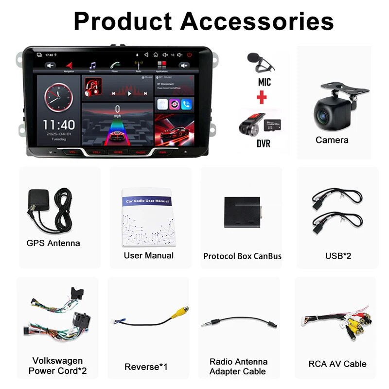 9" Android автомагнитола VW Caddy 2015-2019, GPS, BT, 4+64GB, DVR