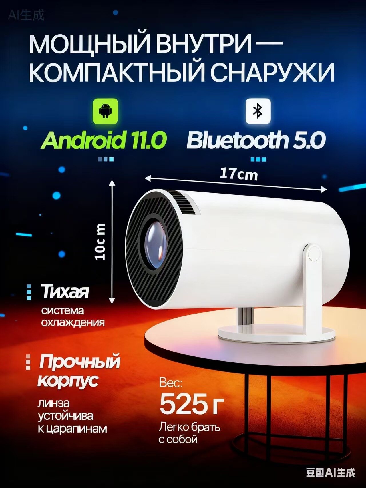 Портативный мини проектор HY 300 PRO для фильмов 4K HD домашняя техника