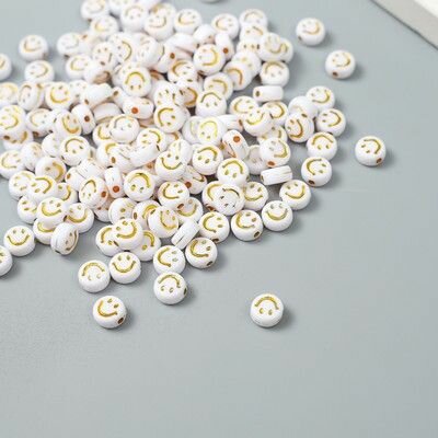 Бусины для творчества пластик Золотой смайлик на белом, набор 20 г, 0.40.70.7 см