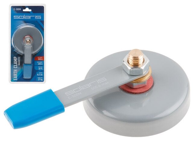 Клемма заземления 500А E-500M Solaris магнитная в блист. (непрерыв. режим 400А; макс. 500А; 86 мм; 27 кг) (SOLARIS)