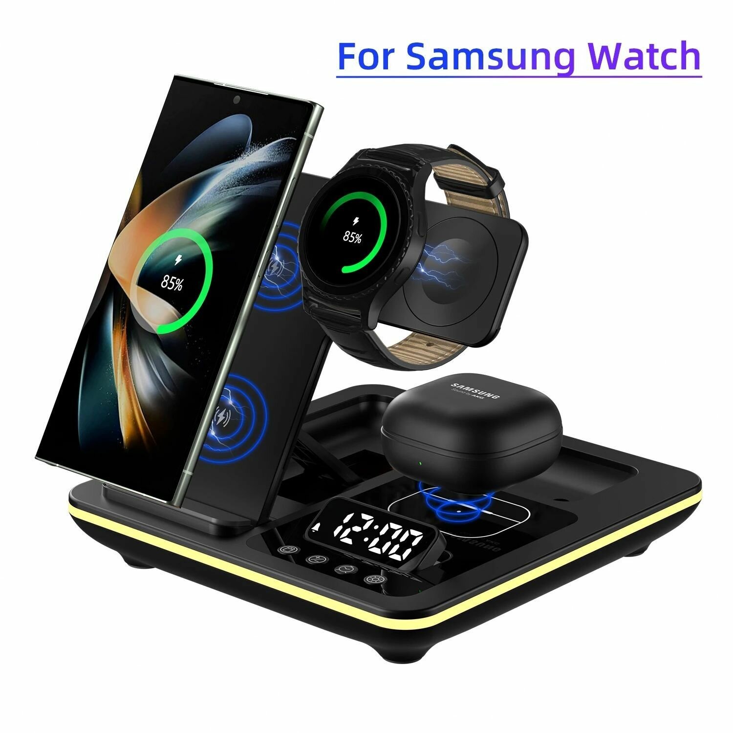 Беспроводное зарядное устройство 5 в 1 с подсветкой для Galaxy S25 Ultra, S24, S23 и Watch 7, 6, 5, Classic