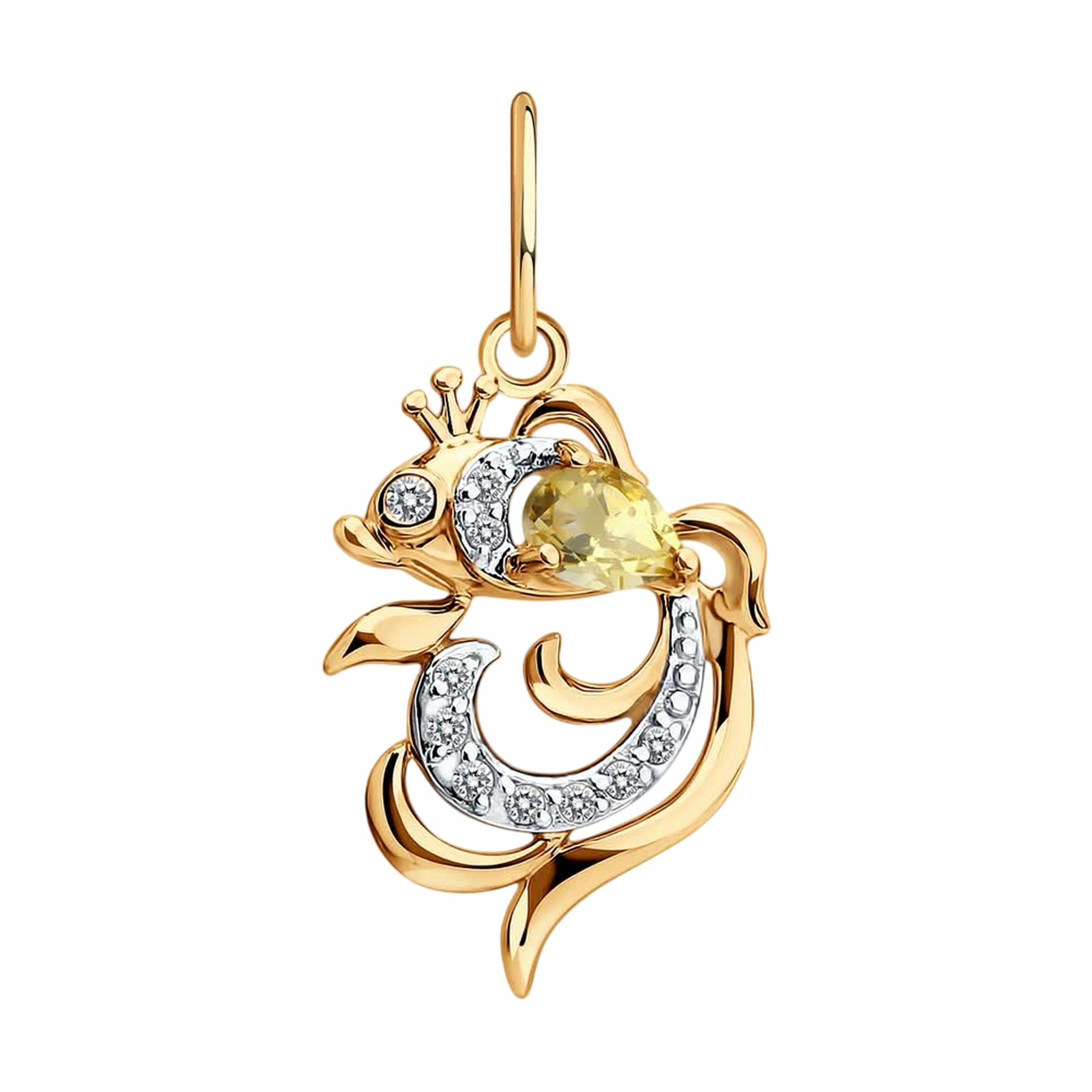 Подвеска, красное золото, 585 проба, цитрин, фианит