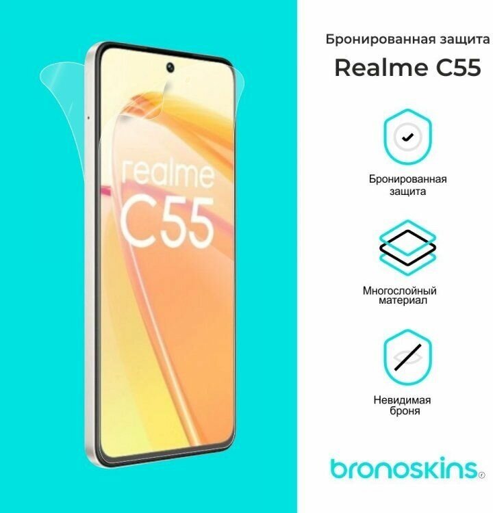 Защитная бронированная пленка для Realme C55 (Матовая, Защита экрана FullScreen)
