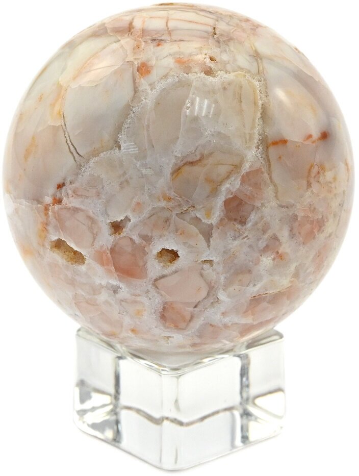 Коллекционный шар из агата розового с жеодой, диаметр 53мм .