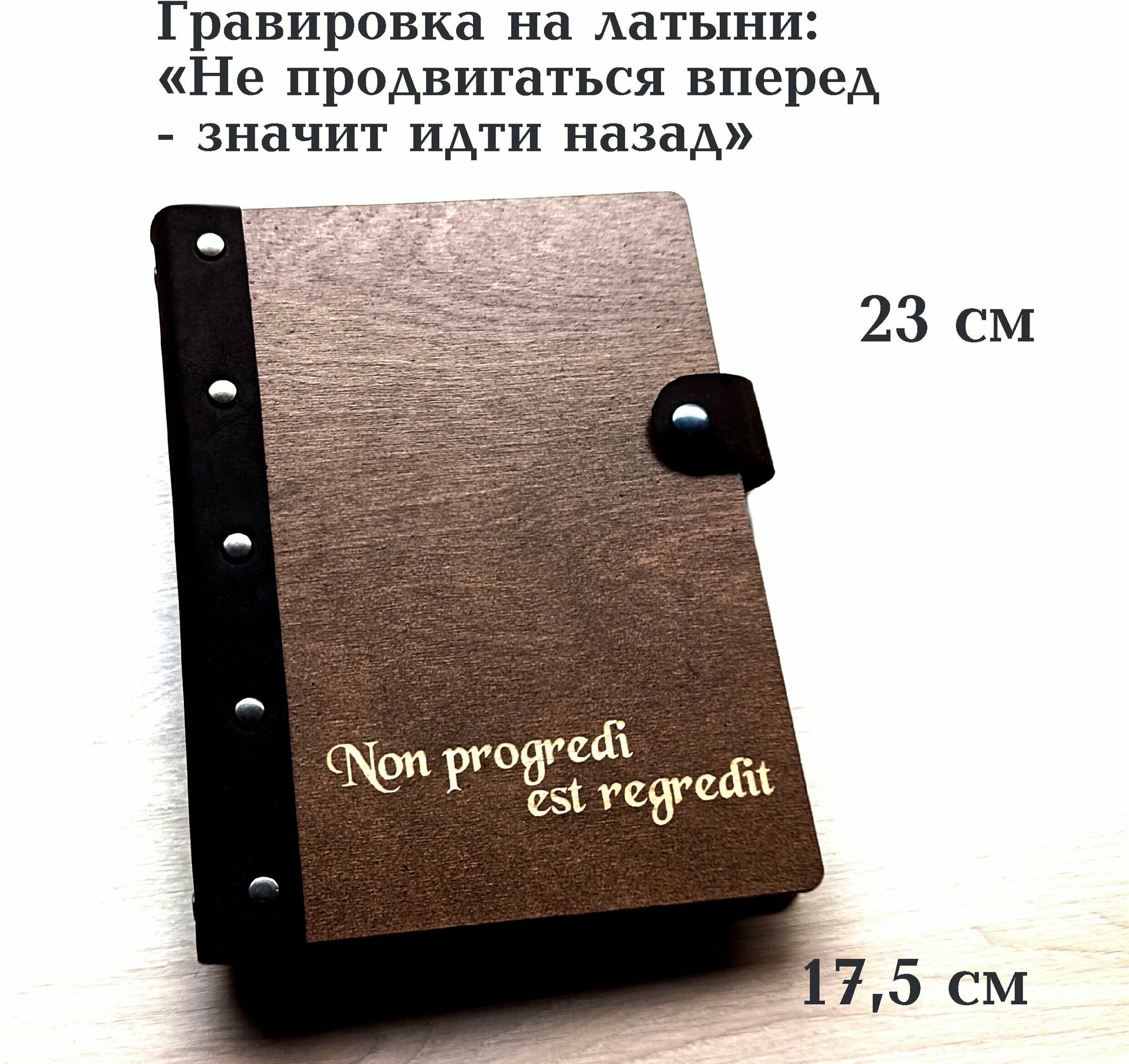 Деревянный ежедневник с кожаным корешком и замком " Non progredi est regredi "