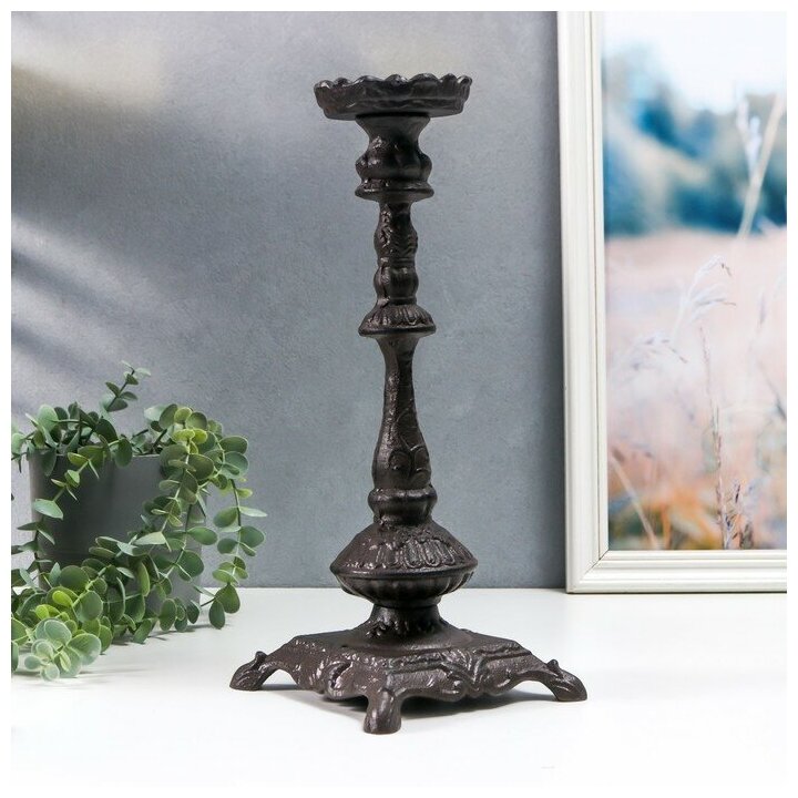 Подсвечник чугун на 1 свечу 'Боярский' чёрный 37х16х16 см