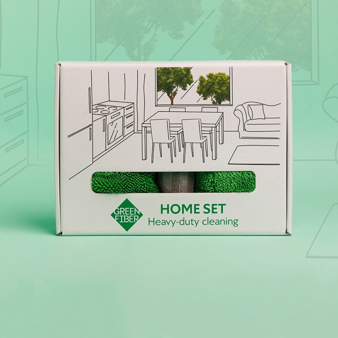 Набор для чистки сложных загрязнений HOME SET Heavy-duty Сleaning Set GREEN FIBER, Набор из 3-х предметов.