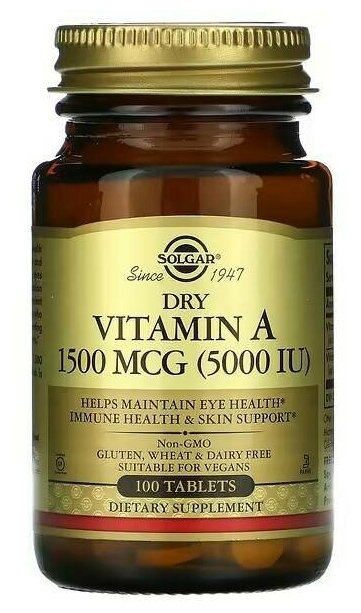 Solgar Vitamin A 1500 mcg (5000 IU) 100 Tabs