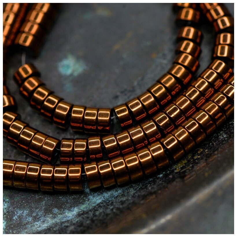 Гематит Бусины синтетические 90 шт, рондель, цвет медный, размер 4x2 мм, с металлизацией