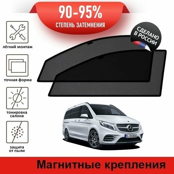 Каркасные шторки LATONIK PREMIUM на Mercedes-Benz V-Class, 3 (W447) (2014-2020) минивен на передние двери на магнитах с затемнением 90-95%