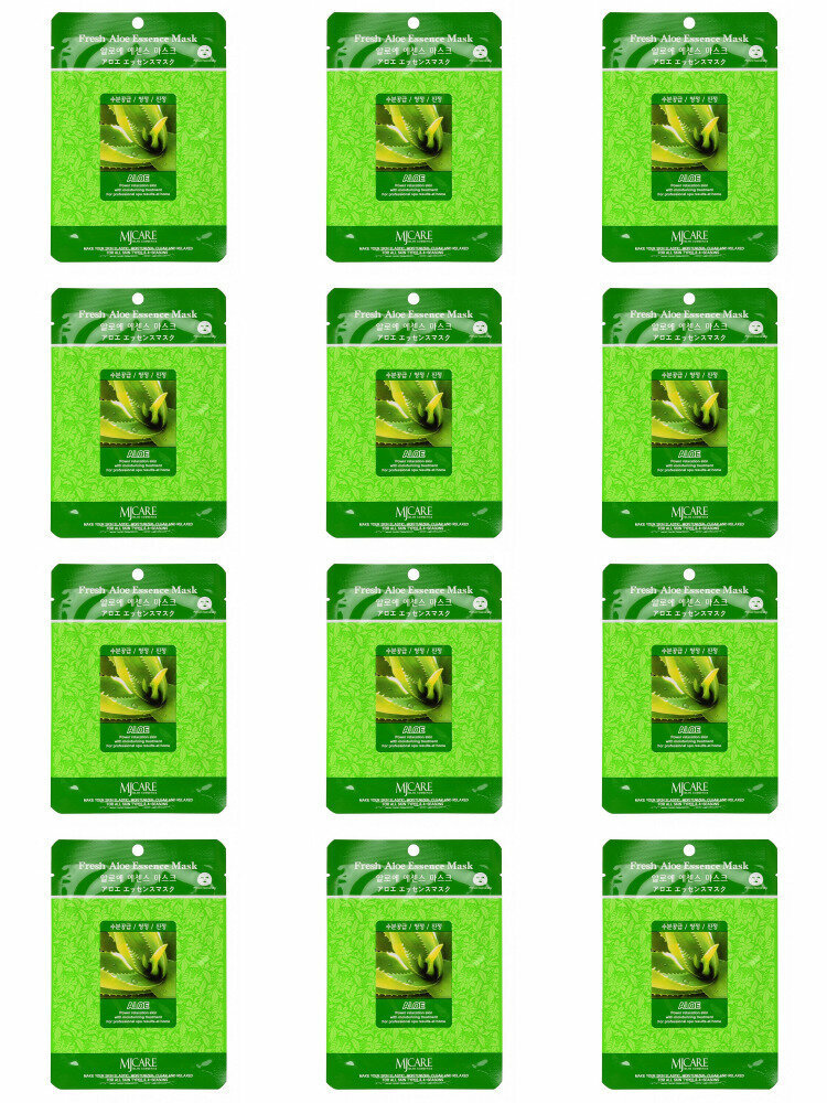 Mijin Маска тканевая для лица Алоэ Fresh Aloe Essence Mask 23гр в уп, 12 уп/