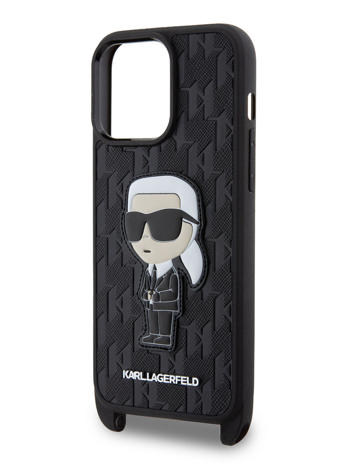 Lagerfeld для iPhone 15 Pro Max чехол Crossbody PU Saffiano Monogram NFT Karl Ikonik +Strap Hard Blk