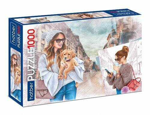 Пазлы 1000 деталей. Девушка с собачкой (Premium) 1000ПЗ2_23826, (Хатбер-М)