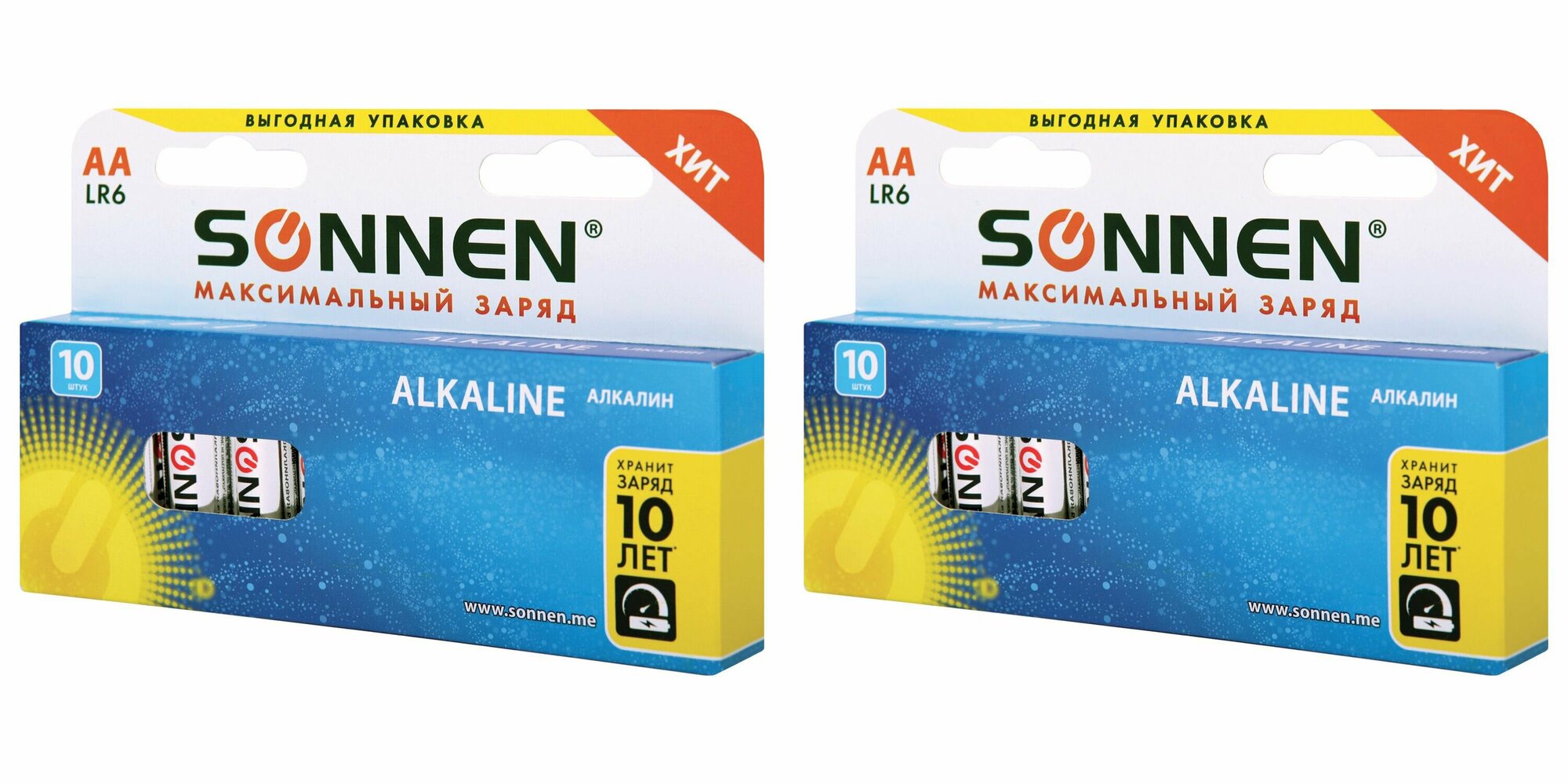 Sonnen Батарейка Alkaline пальчиковые АА LR06, 10 шт/уп, 2 уп
