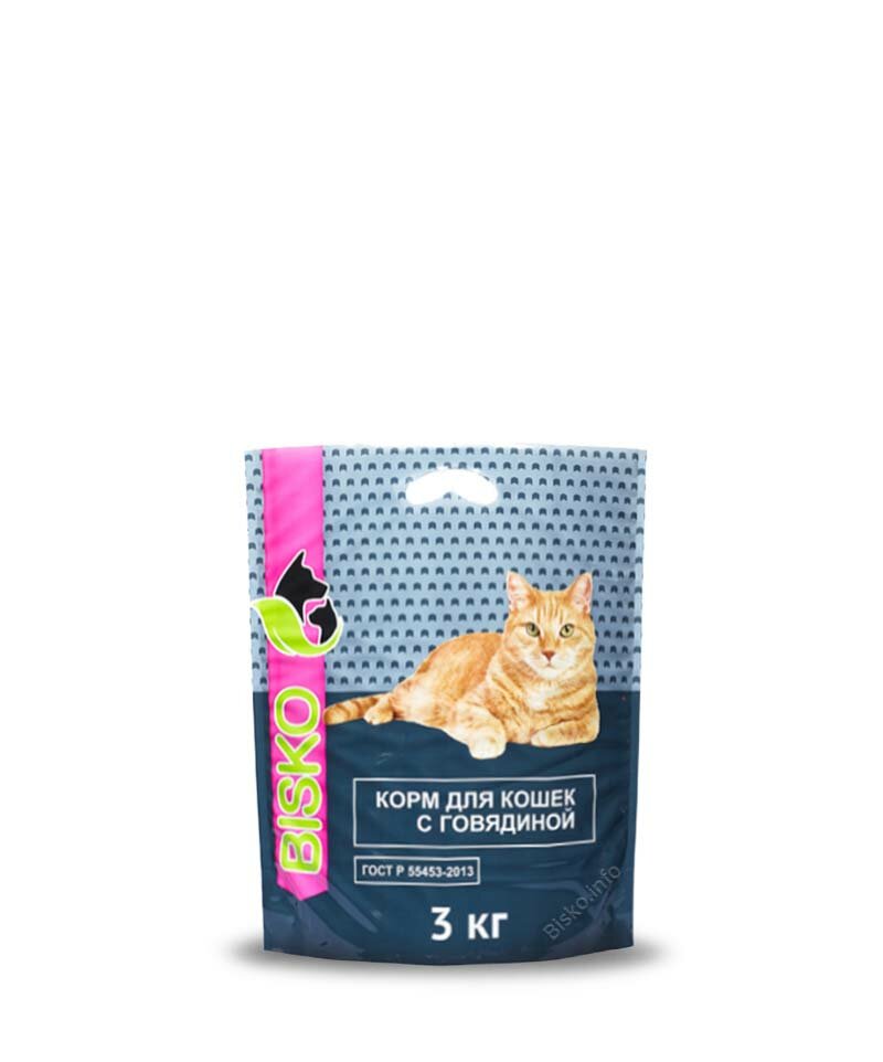 Сухой корм биско BISKO для взрослых кошек, с говядиной, 3 кг