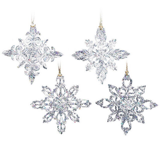 Набор елочных игрушек Снежинки Morrigan 9 см, 4 шт, подвеска, Kurts Adler, W3613-набор