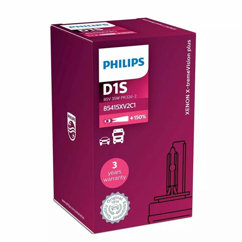 Лампа автомобильная ксеноновая D1S Philips X-tremeVision +150% 4800К 2900Lm 35W 1шт