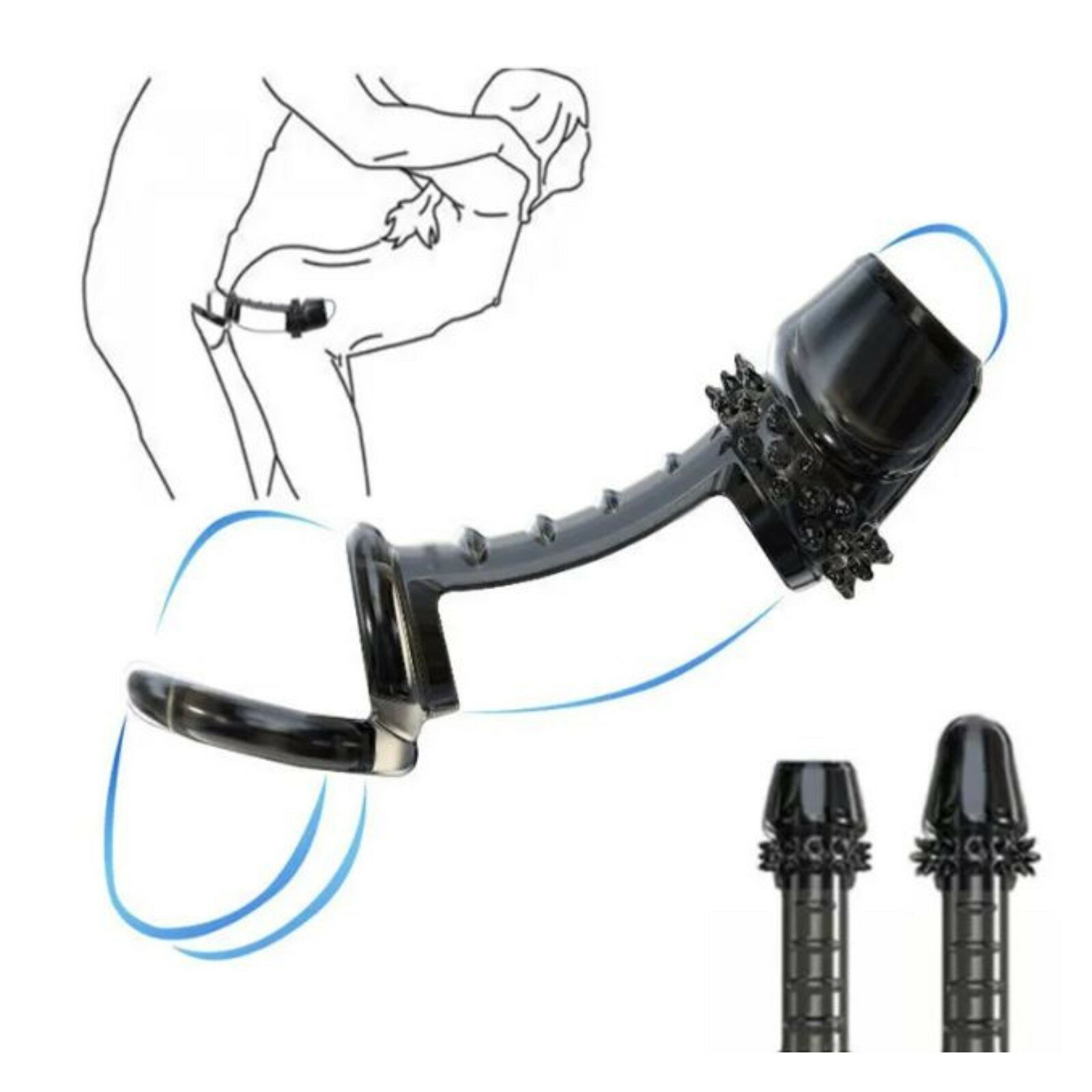 Насадка на пенис Оки- Чпоки, масажная, открытая, с кольцом на мошонку, рельефная, черный, 9922212