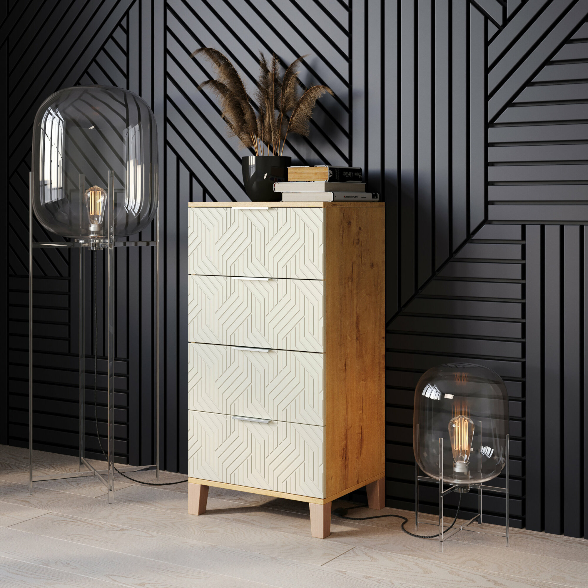 Комод для одежды, узкий, в прихожую, на ножках, с ящиками, Марвин - 6 Сантьяго, 50х100х40 см