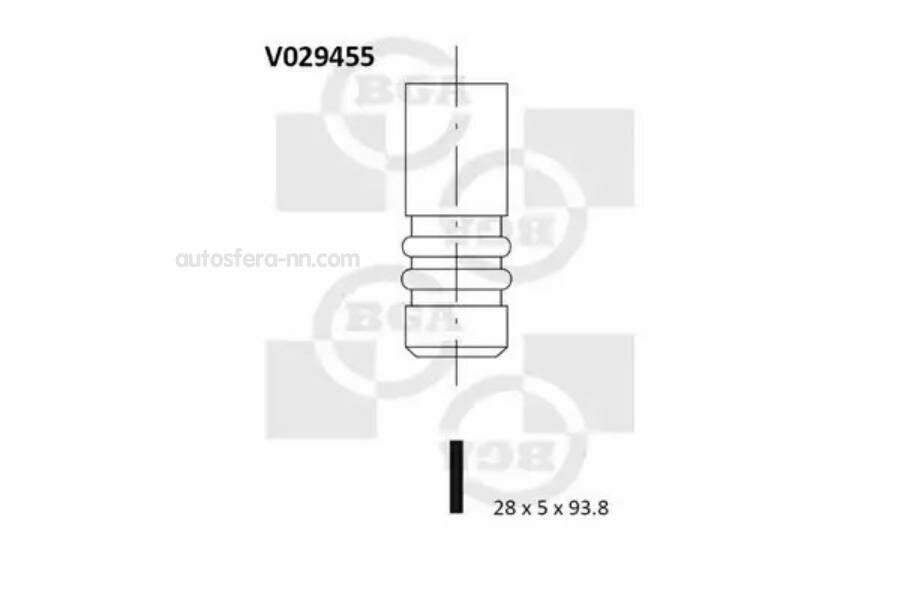 BGA V029455 Клапан двигателя впускной [28x5x93.8] CHEVROLET AVEO, CRUZE, TRAX / OPEL ADAM, ASTRA G/H, COMBO, CORSA C, MERIVA B / SUZUKI WAGON R 1.0/1.4 96-19