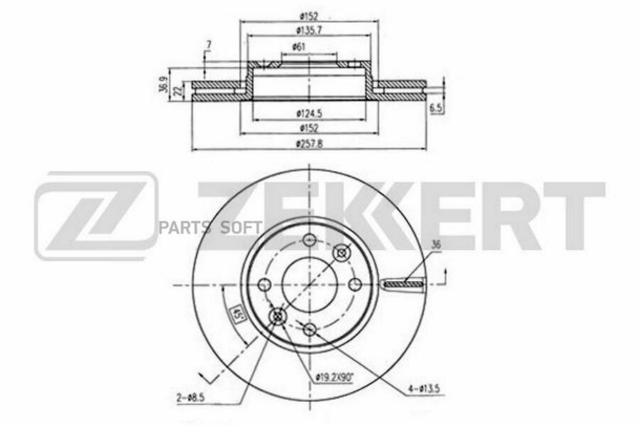 ZEKKERT BS-6115 Диск торм. перед. MB Citan (415) 12- Renault Captur 13- Kangoo I II 08- Clio IV 12- ()