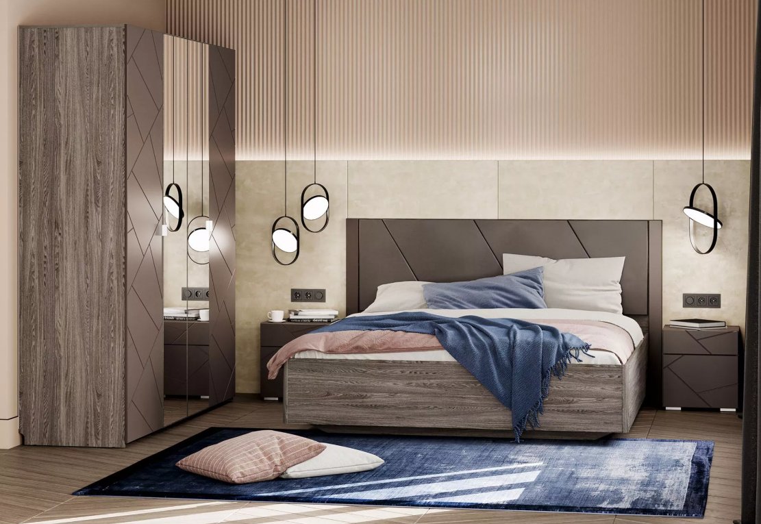 Спальня Сильва Summit комплектация 3 (НМ 011.45+НМ 013.61+НМ 013.61+НМ 040.71-01) Ясень анкор тёмный, графит софт