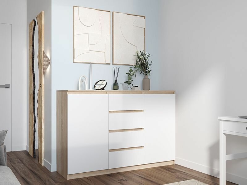 Комод с выдвижными ящиками "Челси 6" 150х100х45 Дуб сонома / Белый