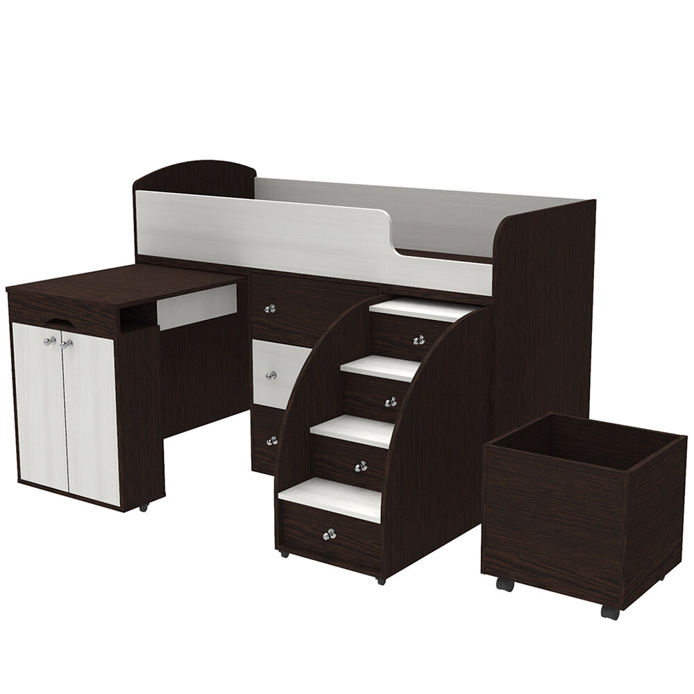 Кровать чердак Малыш Увеличенный Венге- Белое Дерево